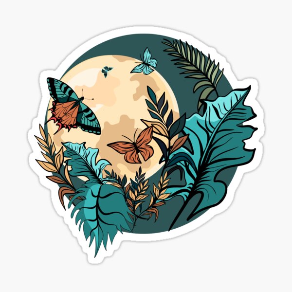 "Tropical plants and butterflies with moonlight" Sticker for Sale by ...