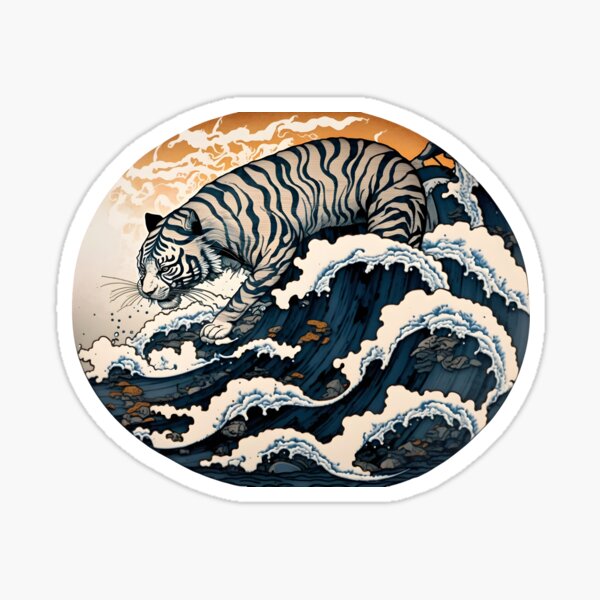"White Tiger Waves" Sticker for Sale by CalyCollab | Redbubble