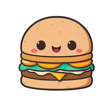 "Burger Kawaii Chibi Cute Takeout Food Hand Drawn Illustration" Sticker ...