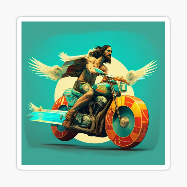 "Jesus on the motorcycle 2.0 sticker" Sticker for Sale by Lukameister ...