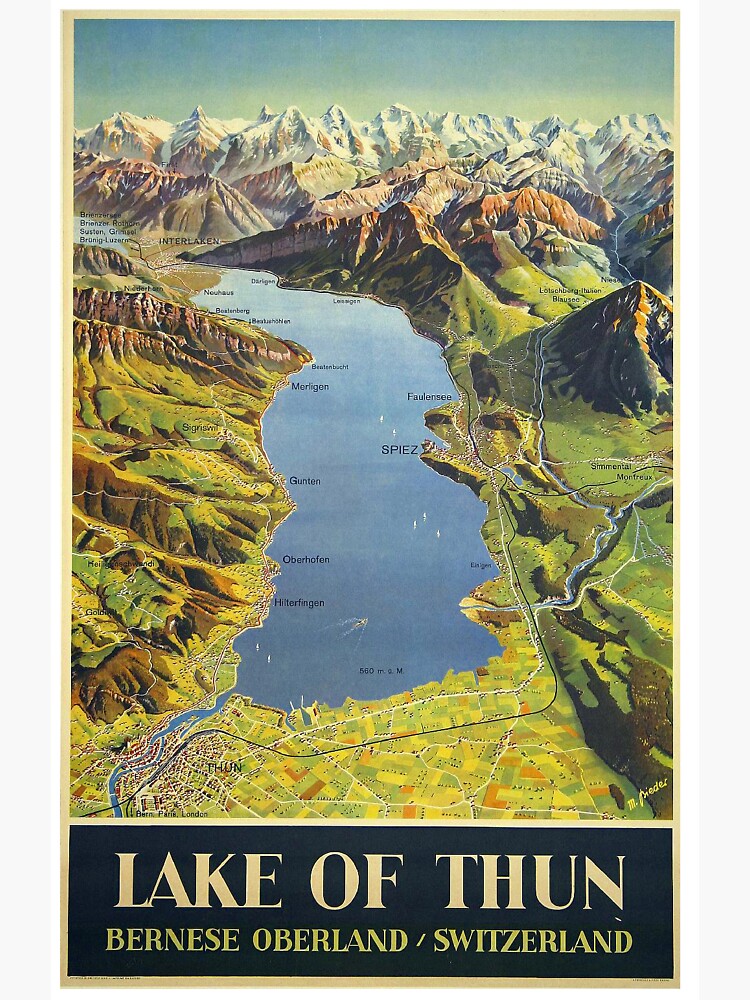 "Vintage Lake of Thun Switzerland" Sticker for Sale by pdgraphics ...
