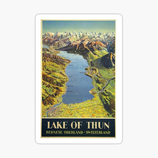"Vintage Lake of Thun Switzerland" Sticker for Sale by pdgraphics ...