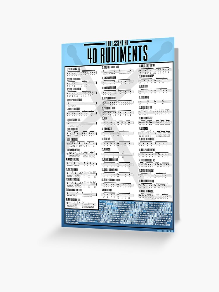 "The Essential 40 Rudiments Chart For Drummers Blue" Greeting Card for ...