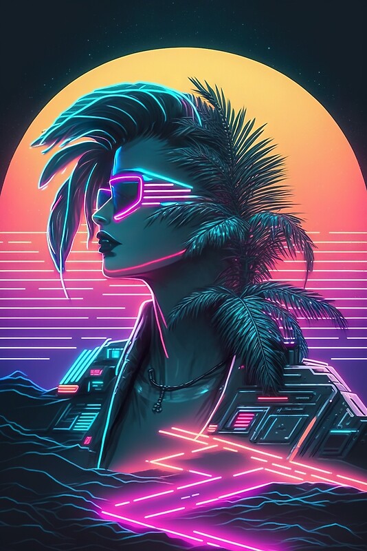 "Cyber Twilight: Sunset with a Synthwave Female Cyborg" by MulletMonkey ...