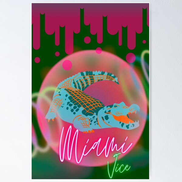 "Miami Vice Crocodile neon colorfull pink green sticker t-shirt poster ...
