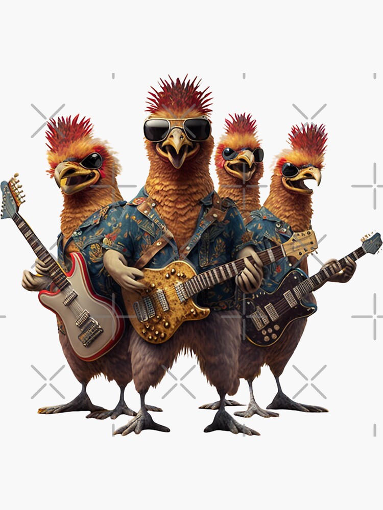 "Rockin' Chickens: The Coolest Musical Band in Town!" Sticker for Sale ...