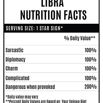 "Libra Nutrition Facts, Libra Zodiac Personality Chart" Sticker for ...