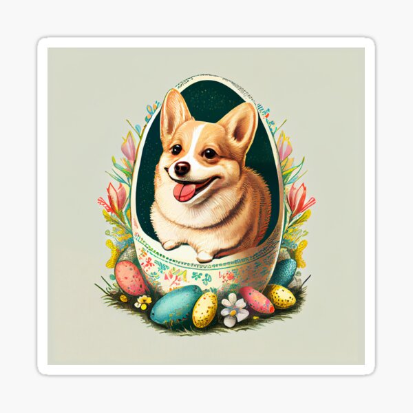 "Dog in the Egg Cute Funny Easter Celebration Easter Egg" Sticker for ...