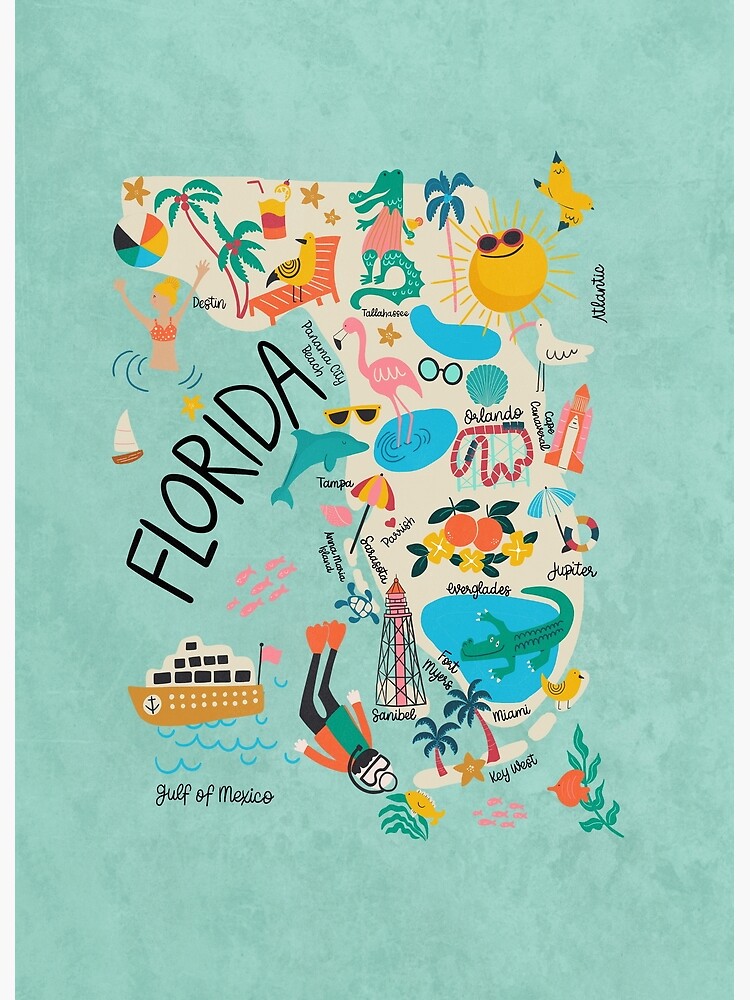 Florida Map Design Pensacola Florida Vibrant Map – HEBSTREIT