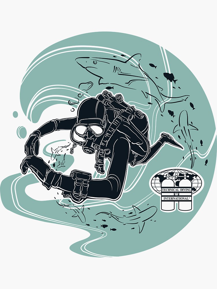 "Technical Diving International (TDI) - Shark Tech Diver" Sticker for ...