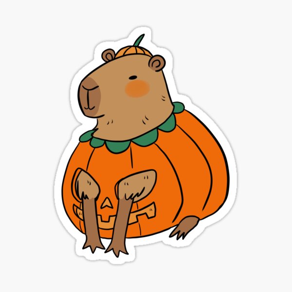 "Cute pumpkin capybara halloween capybara illustration " Sticker for ...