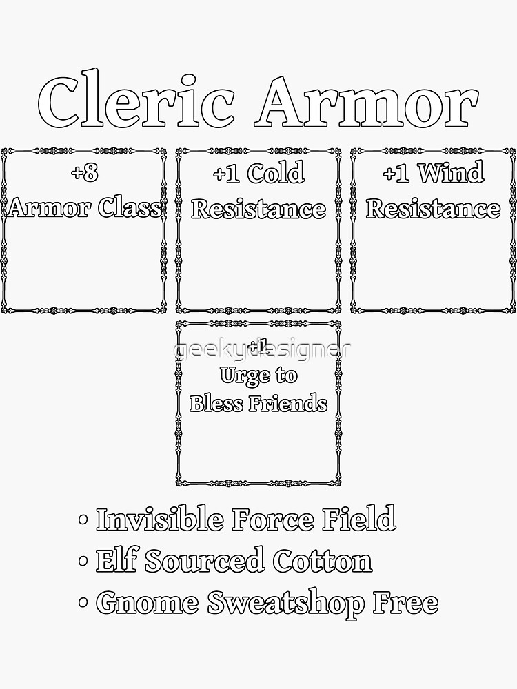 "Cleric Armor: Role Playing DND 5e Pathfinder RPG Tabletop RNG" Sticker ...
