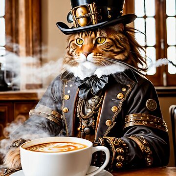 "Stylish and creative: steampunk cat on a coffee break ...