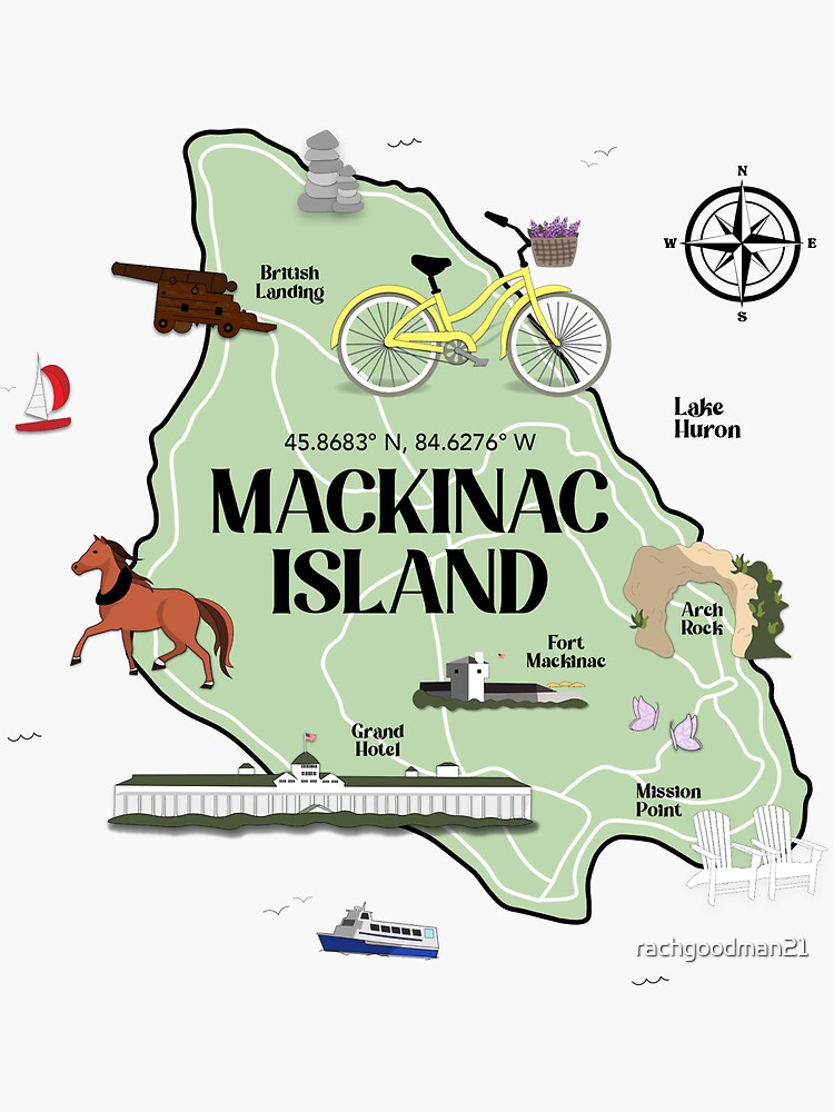 "Mackinac Island Landmark Map (Island Time)" Sticker for Sale by ...