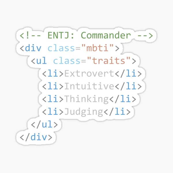 "ENTJ - HTML VS Code Type" Sticker for Sale by MyersBriggs | Redbubble