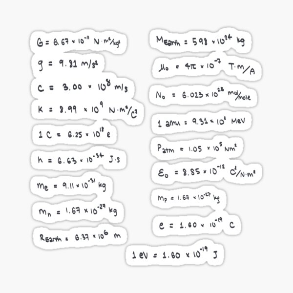 "the universal constants - cheat sheet" Sticker for Sale by heyyyjude ...