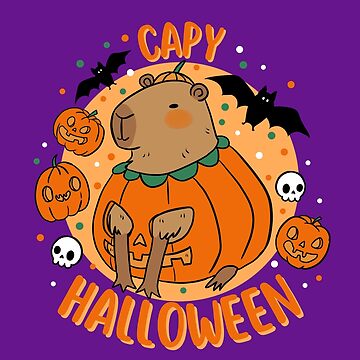 "Happy Halloween a cute capybara waring a pumpkin costume for Halloween ...