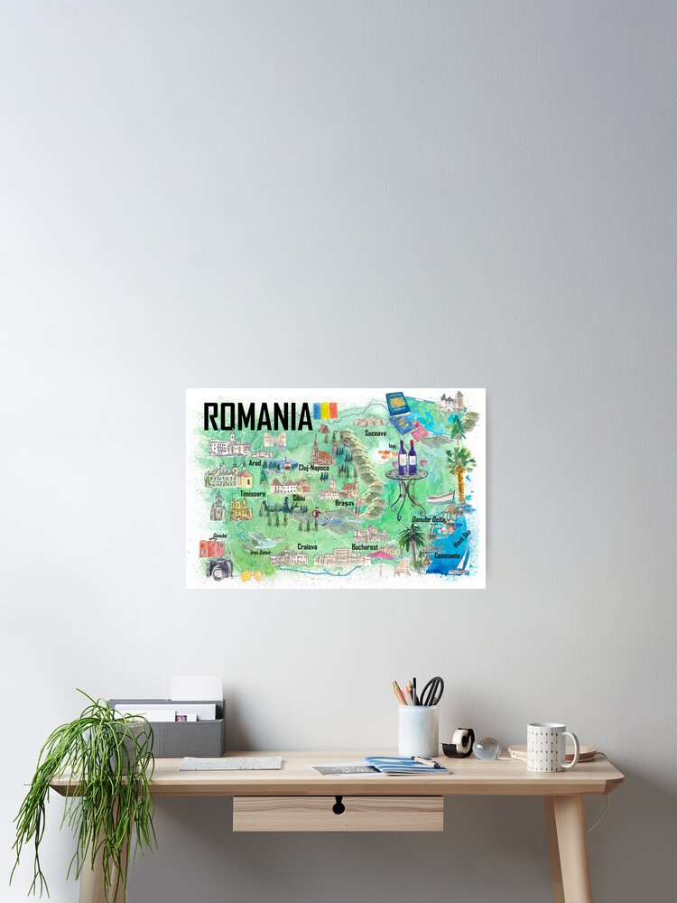 "Romania Illustrated Travel Map with Roads and Tourist Highlights ...