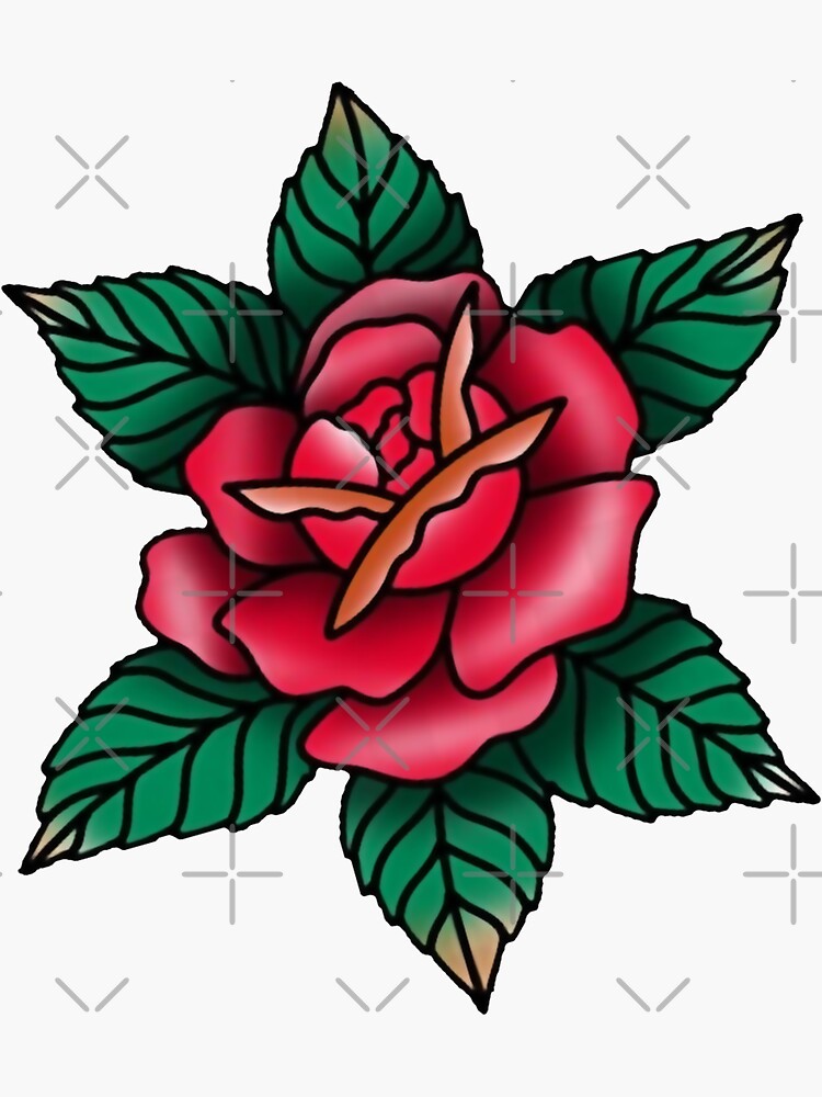 "Traditional Red Rose Tattoo" Sticker for Sale by Corinne Alexa Jackson ...