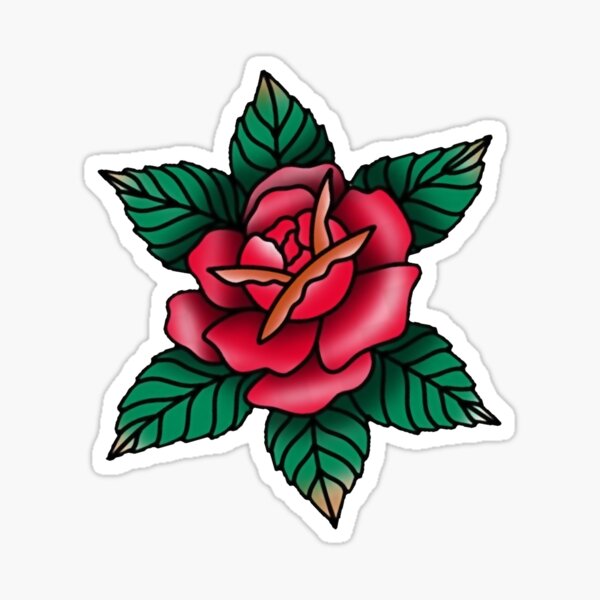 "Traditional Red Rose Tattoo" Sticker for Sale by Corinne Alexa Jackson ...