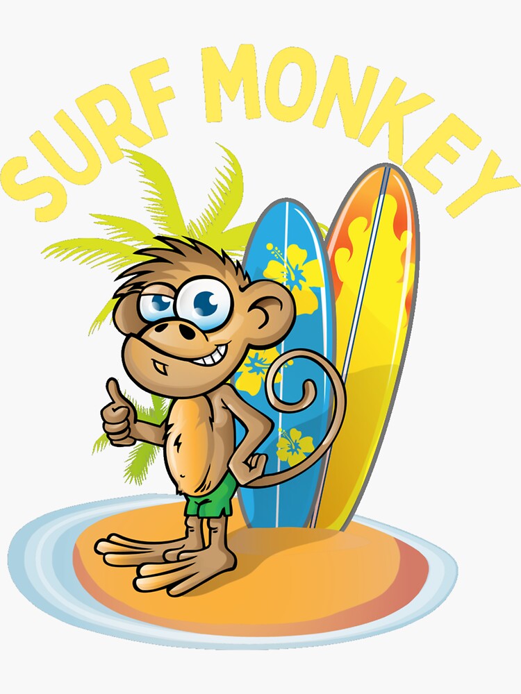 "Goofy Surf Monkey (Yellow Text) " Sticker for Sale by SurfingLocales ...