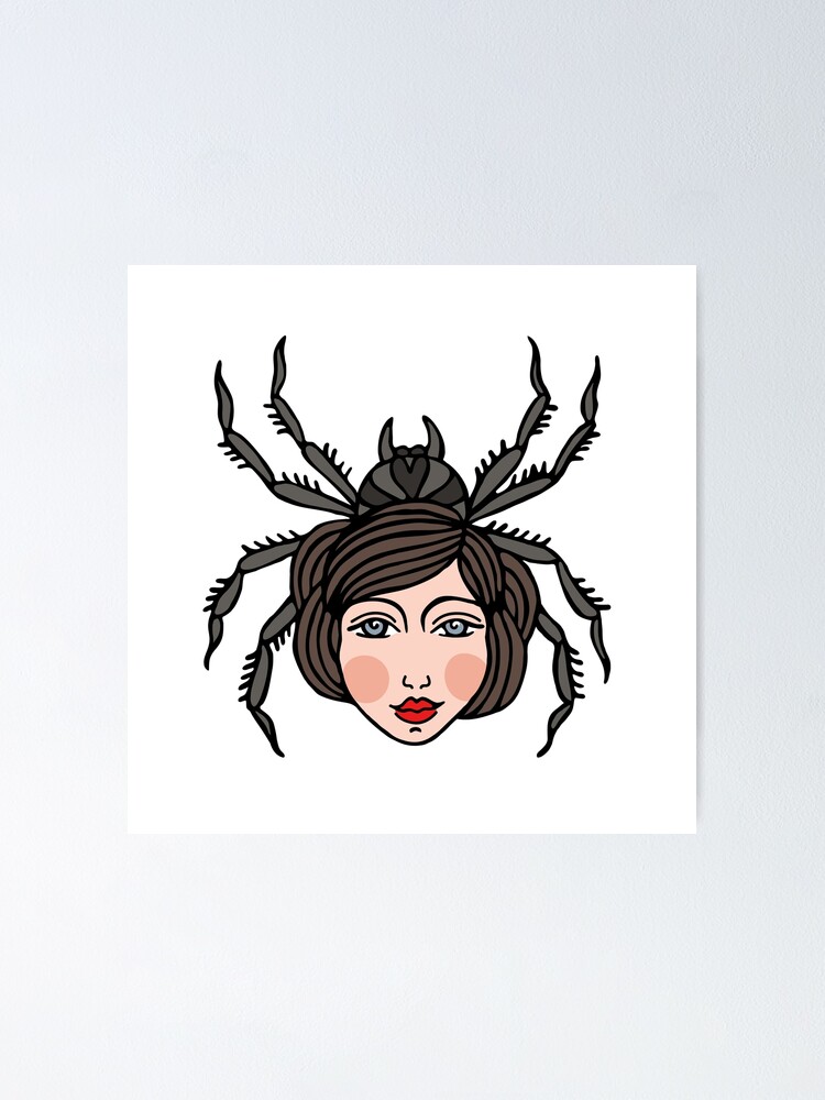 "girl spider illustration traditional tattoo flash" Poster for Sale by ...