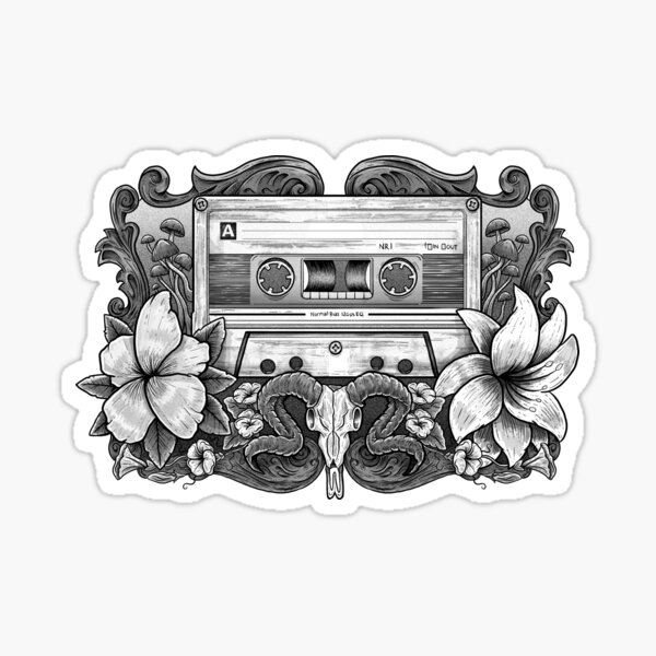 "Mixtape, Skull & Flowers - Grayscale Edition" Sticker for Sale by ...