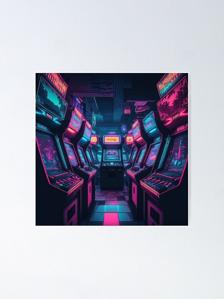 "Alien Gaming Room Synthwave Arcade" Poster for Sale by artyficial ...