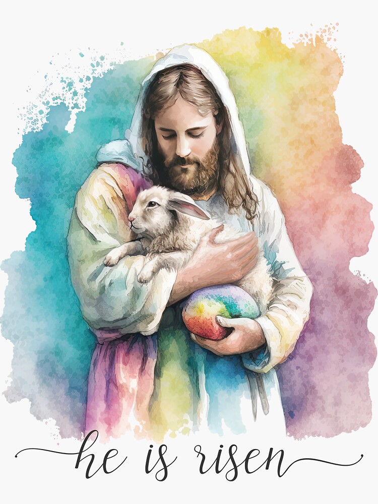 "Jesus and The Easter Bunny - He is Risen Christian Easter" Sticker for ...