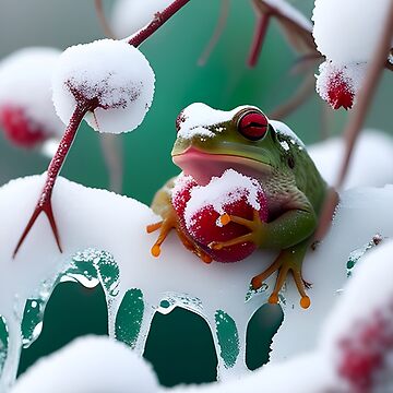 "Frog with a berry in the snow" Sticker for Sale by ANVivid | Redbubble