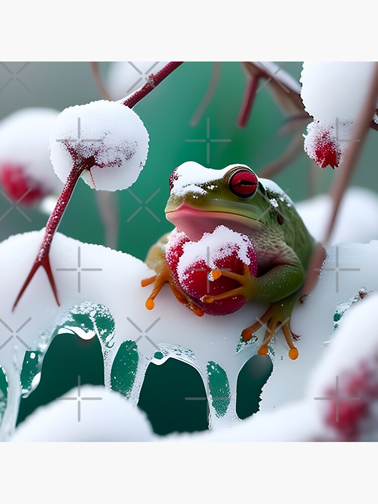 "Frog with a berry in the snow" Sticker for Sale by ANVivid | Redbubble