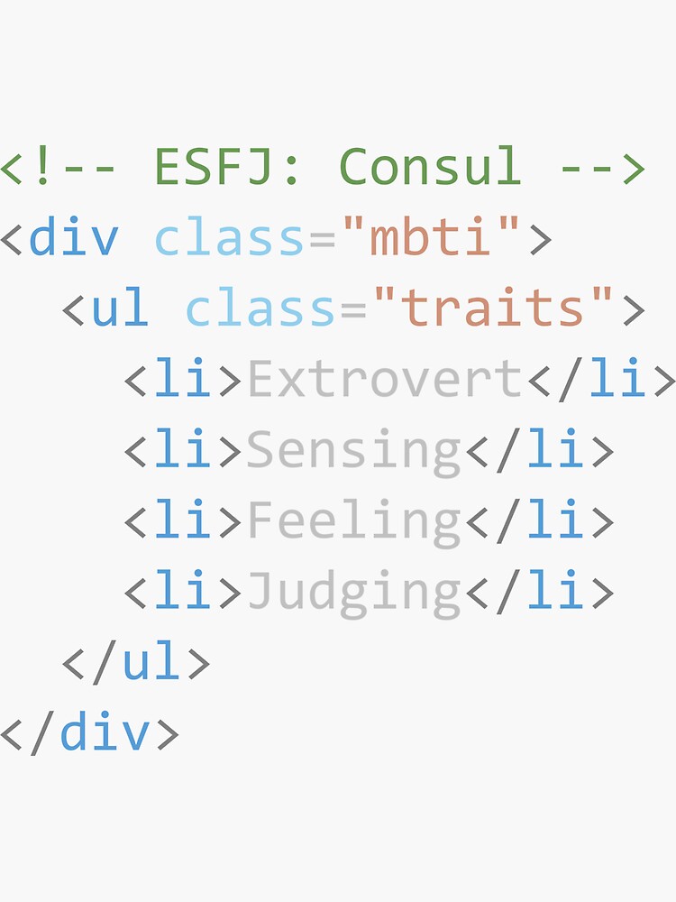 "ESFJ - HTML VS Code Type" Sticker for Sale by MyersBriggs | Redbubble