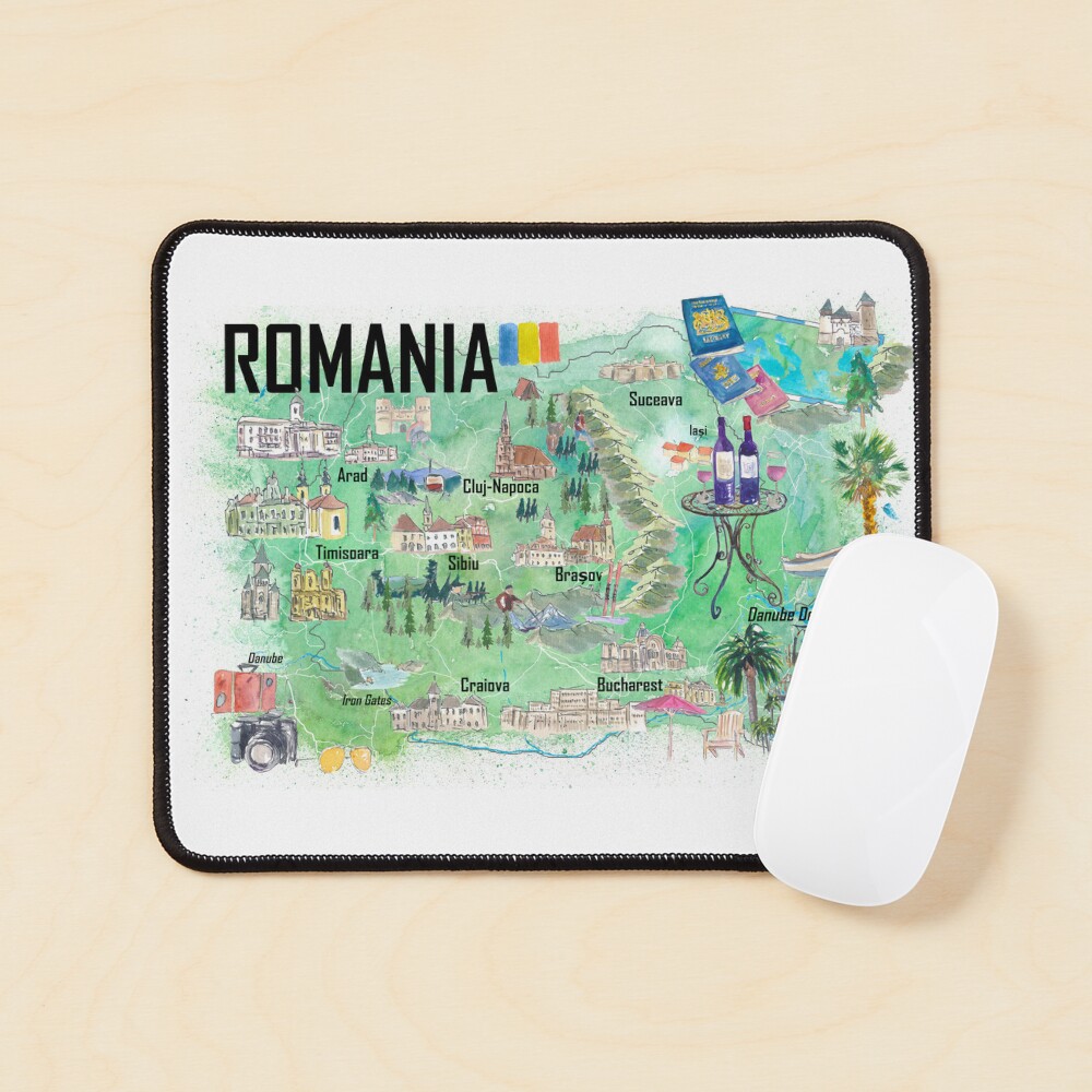 "Romania Illustrated Travel Map with Roads and Tourist Highlights ...