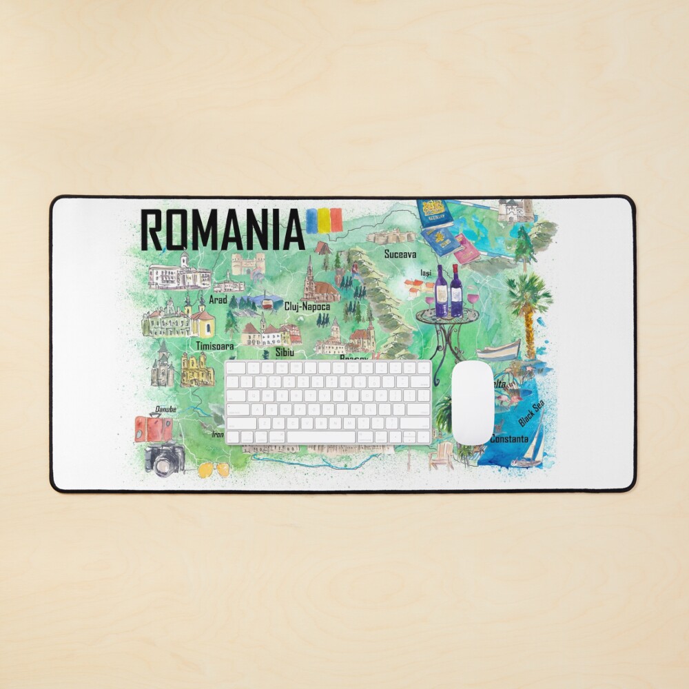 "Romania Illustrated Travel Map with Roads and Tourist Highlights ...