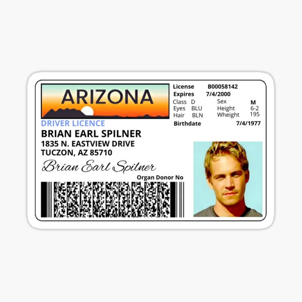 "Paul Walker Driver License Fast and Furious" Sticker for Sale by ...