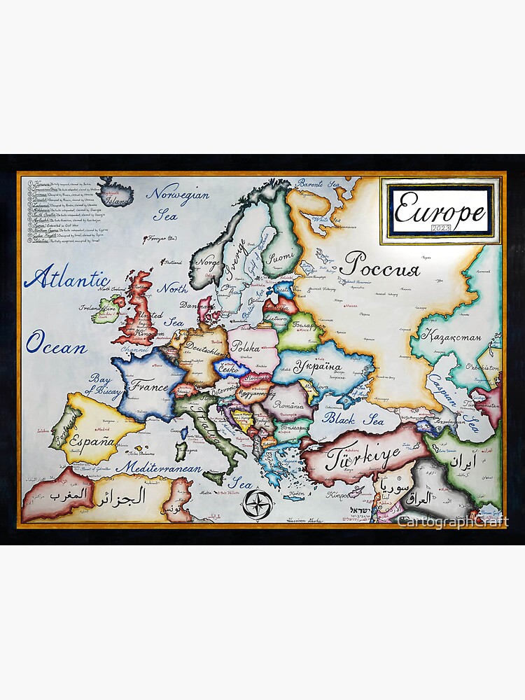 "Endonym Map of Europe; Europe Map 2023 in Native Languages" Sticker ...