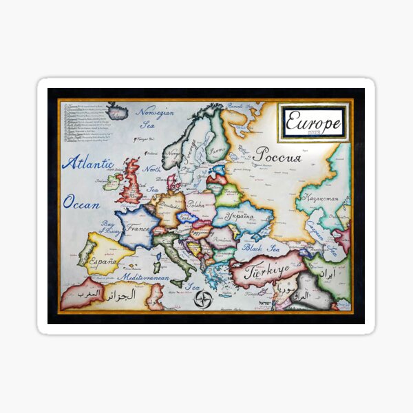 "Endonym Map of Europe; Europe Map 2023 in Native Languages" Sticker ...