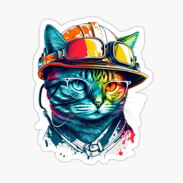 "Catswithhardhats cool cat worker" Sticker for Sale by Keni-shop ...