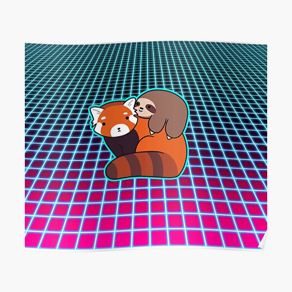 "Red Panda and Little Sloth Vaporwave Grid" Poster by SaradaBoru ...