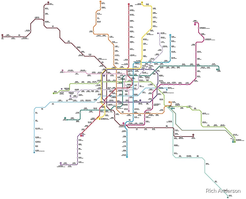 "Shanghai Metro Rail Map" by Rich Anderson | Redbubble