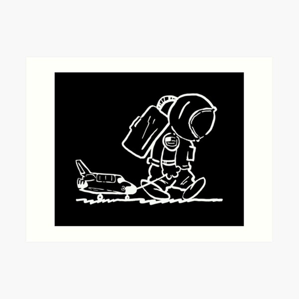 "Sad astronaut pulling space shuttle (black)" Art Print for Sale by ...