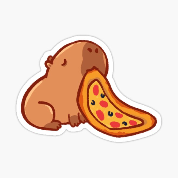 Capybara Eating A Pizza Cute Funny Capybara Cartoon Art Sticker For Sale By Tinyartsshop 