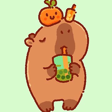 "Capybara drinking boba, funny capybara illustration, cute cartoon capybara, bubble tea" Sticker ...