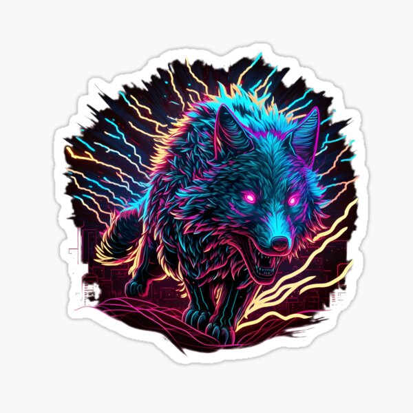 "Wolf neon illustration synthwave art" Sticker by Macphisto71 | Redbubble
