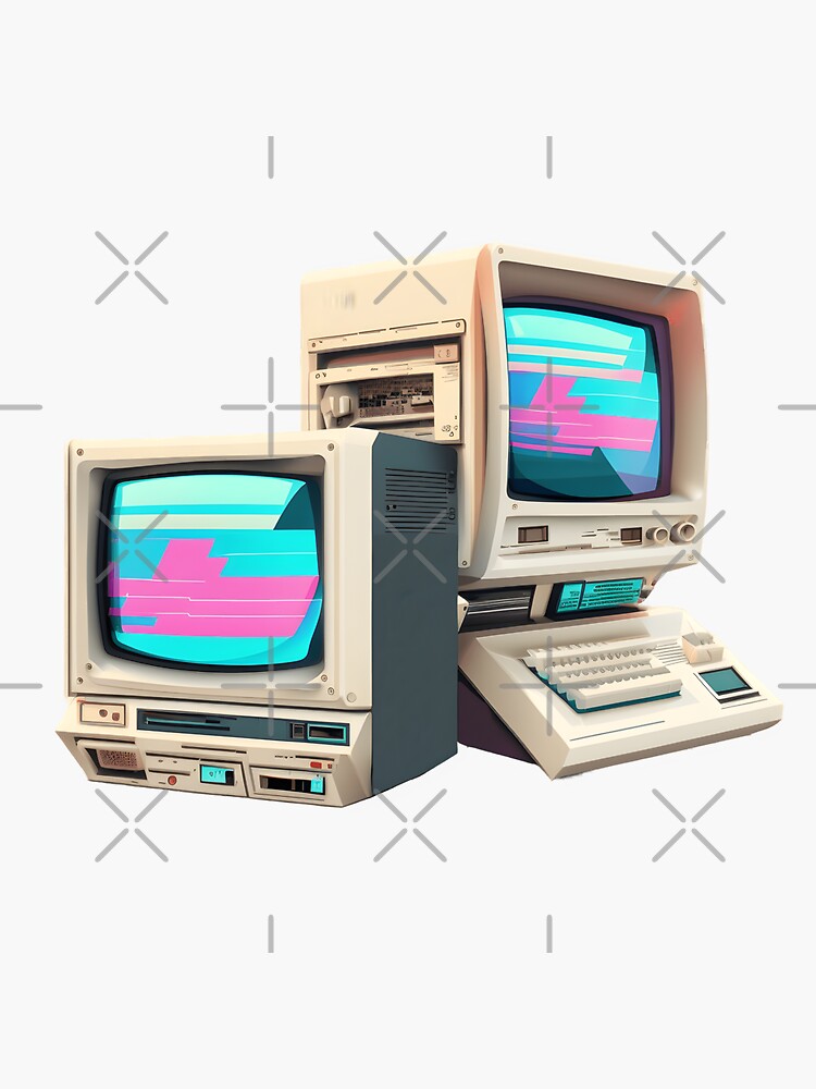 "Vintage Cyberpunk Sticker | Retrofuturistic CRT Monitor Art" Sticker ...
