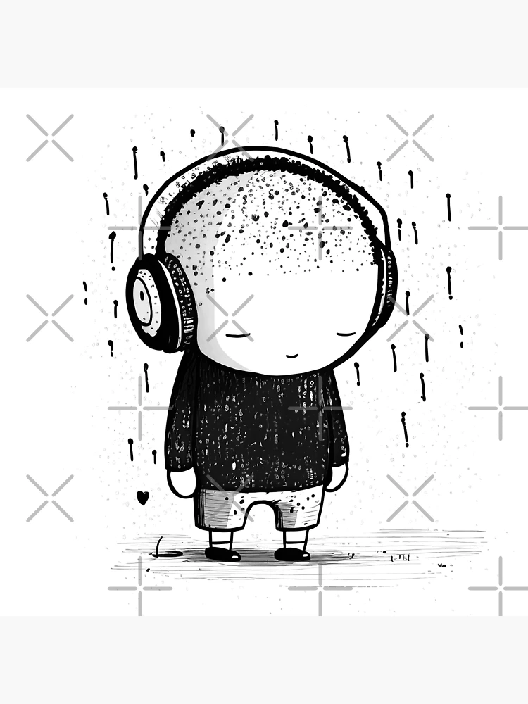 Man Listening To Music Drawing