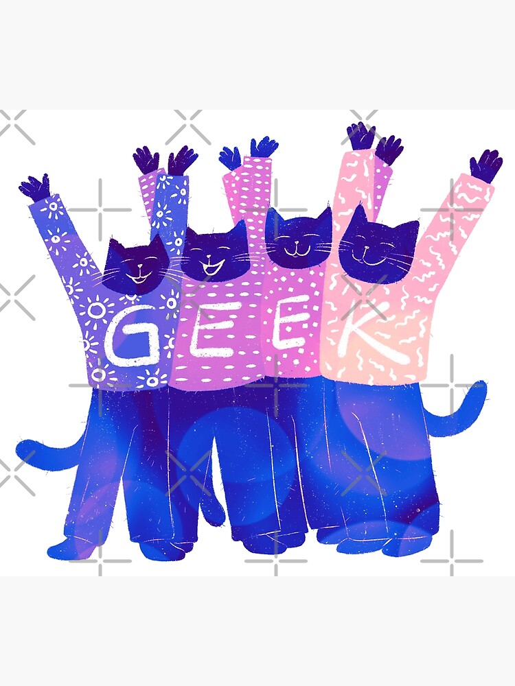 The four cute cats celebrate being GEEKS Premium Matte Vertical Poster ...