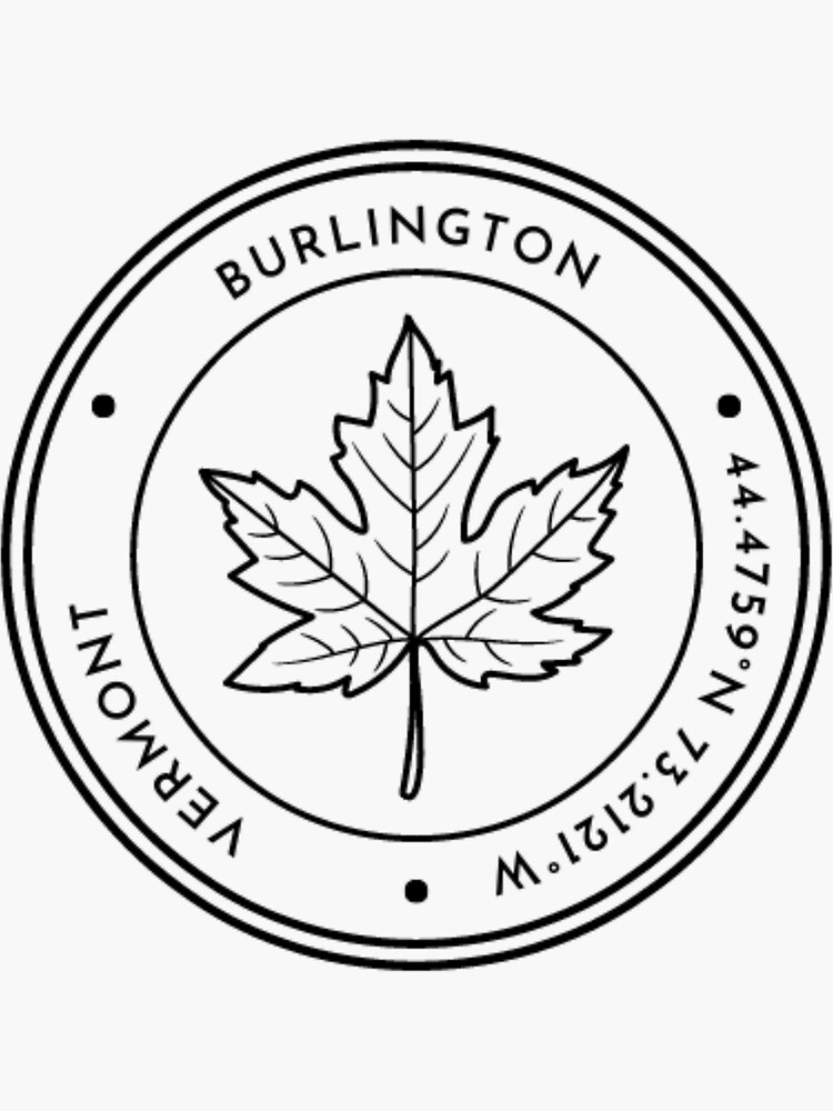 "Burlington Vermont Maple Leaf Map Coordinates Logo" Sticker for Sale ...