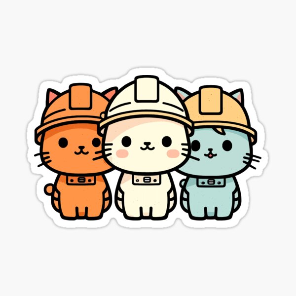 "Cute Builder Cats with the Hard Hats" Sticker for Sale by TheHellSong ...
