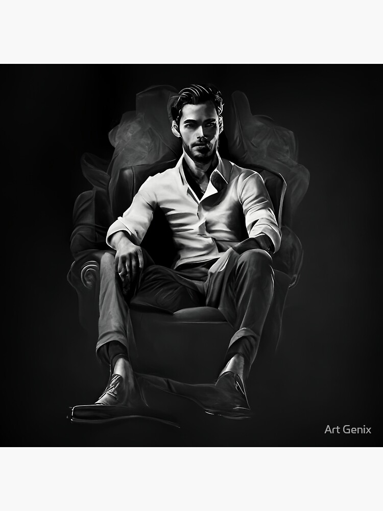 "Dark black and white man Sitting on chair" Photographic Print for Sale ...